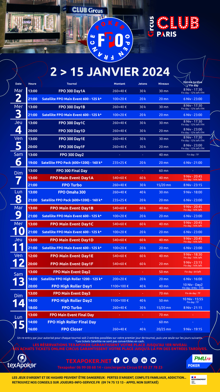 FPO 2024 : le Programme ! | Blog Poker de PMU Poker, suivez le coverage ...